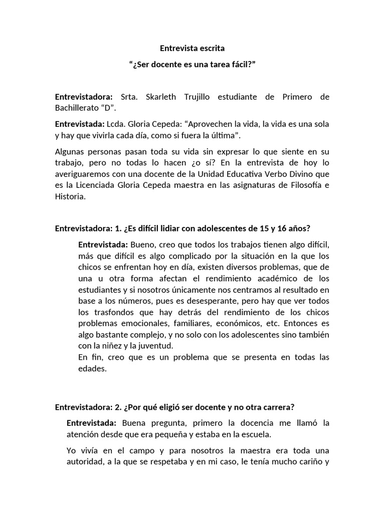 Entrevista Escrita | PDF | Maestros | Escuelas