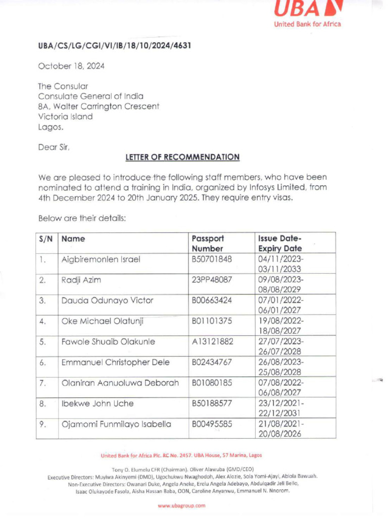 UBA Letter of Invitation | PDF