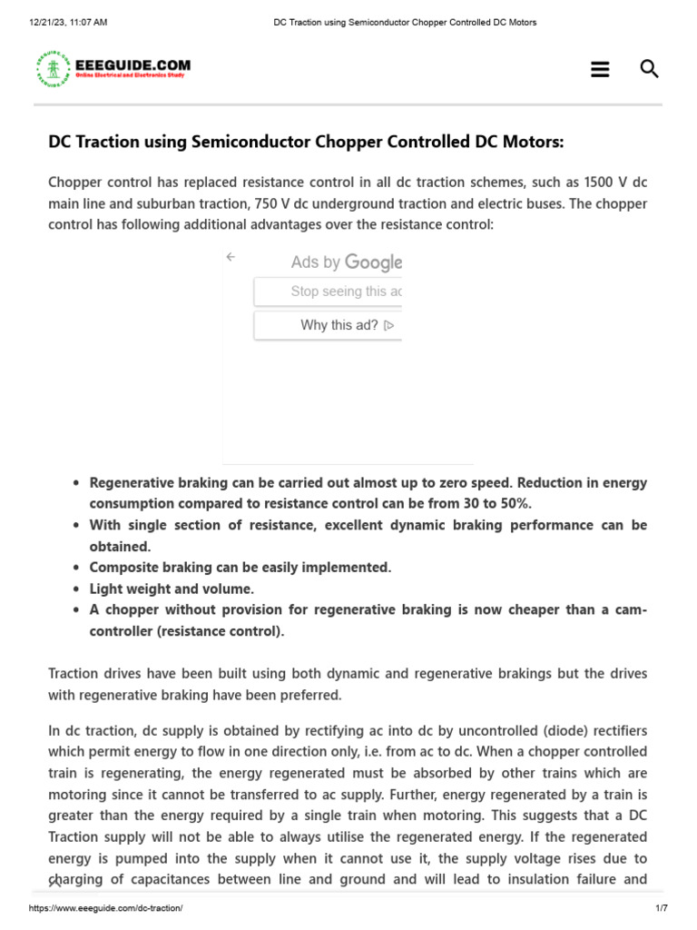 DC Traction Using Semiconductor Chopper Controlled DC Motors | PDF | Relay | Direct Current