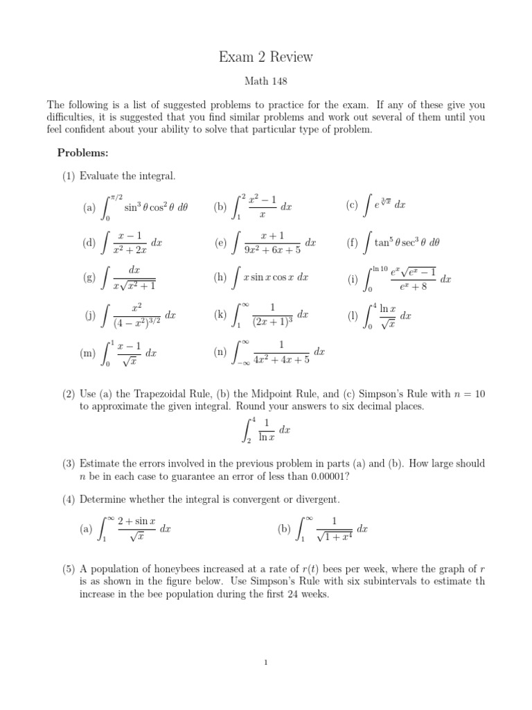 Exam 2 Review | PDF | Trigonometric Functions | Integral
