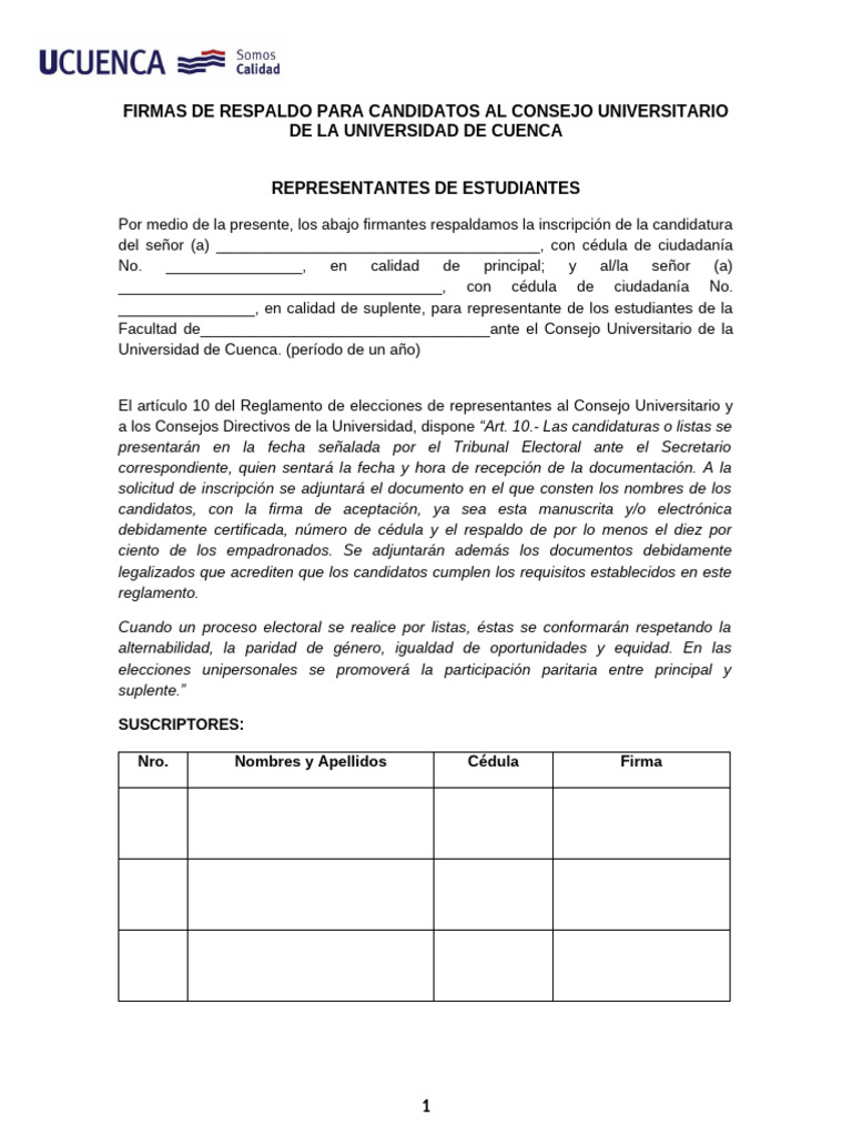 Formato Recoleccion de Firmas Representantes de Estudiantes | PDF