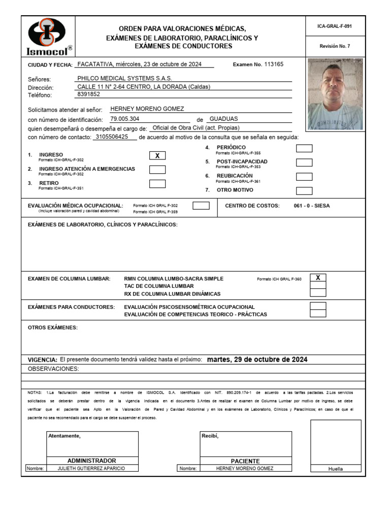 Orden RMN - Herney Moreno Gomez | PDF