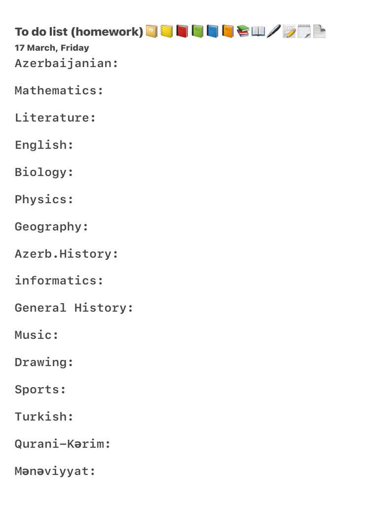 To Do List (Homework) ???????????? | PDF