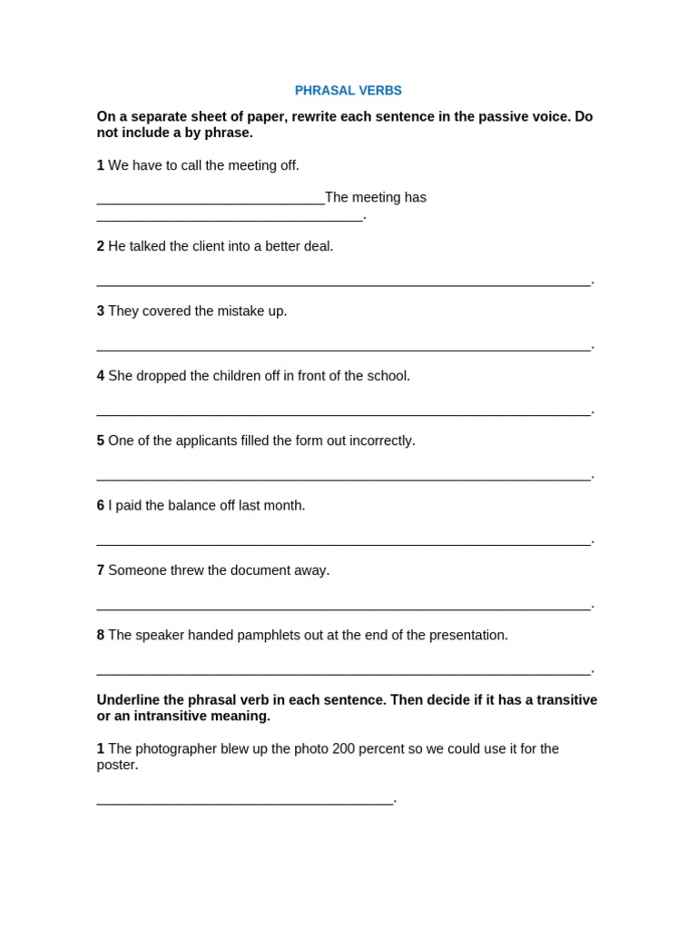 Phrasal Verbs and Passive Voice Exercises | PDF