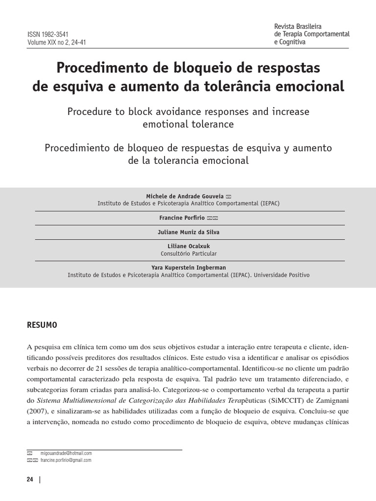 Bloqueio de Esquiva e Tolerância Emocional | PDF | Emoções | Comportamento