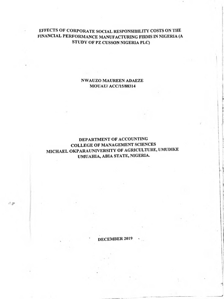 Effects of Corporate Social Responsibility Costs On The FINANCIAL PERFORMANCE MANUFACTURING ...
