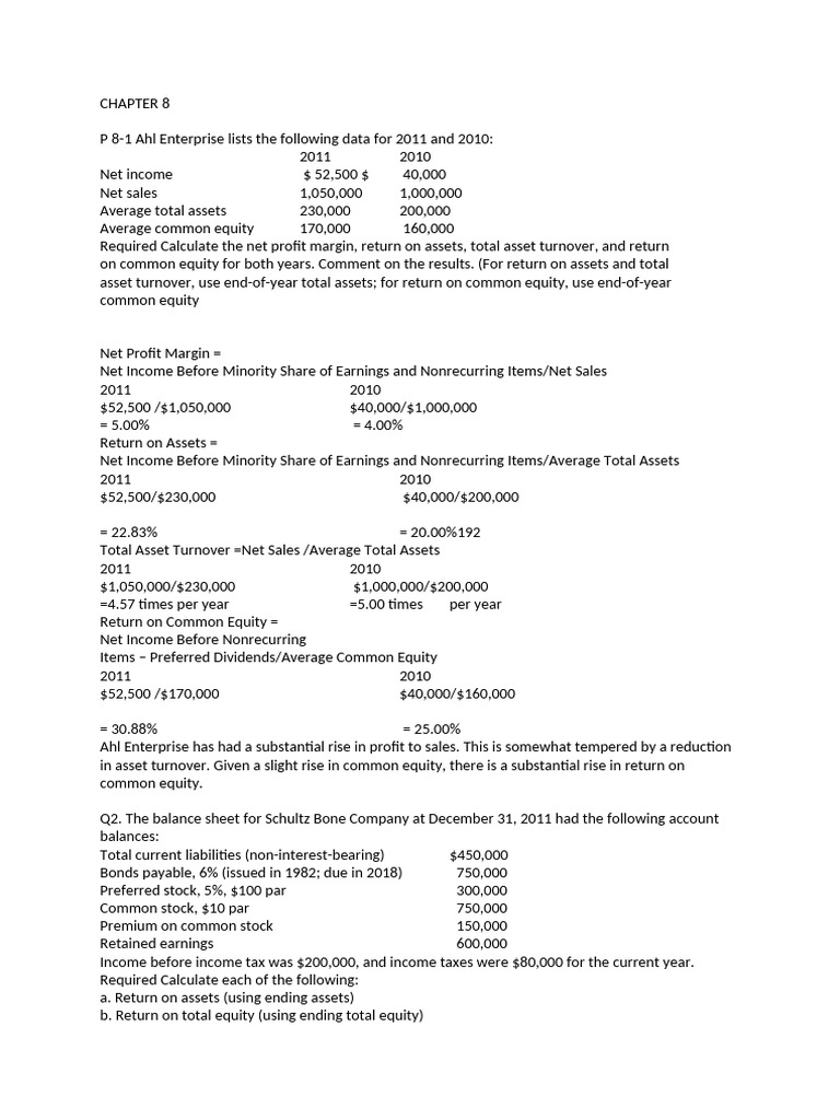 Chapter 8 Exercises | PDF | Equity (Finance) | Net Income