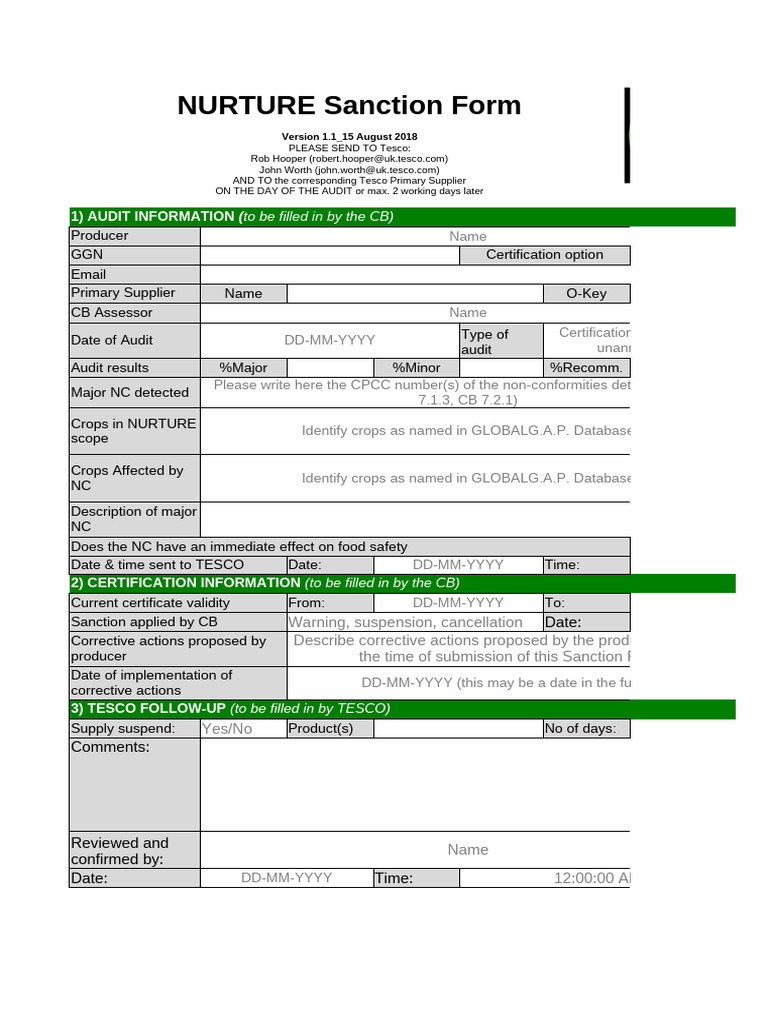 NURTURE Sanction Form | PDF