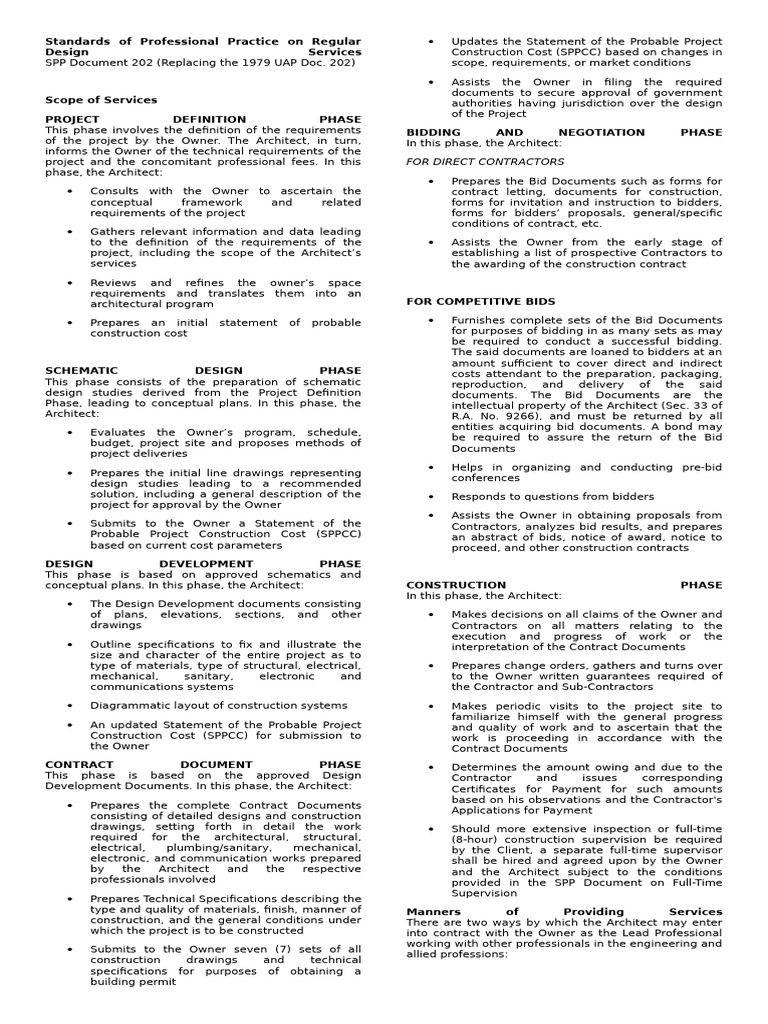Standards of Professional Practice On Regular Design Services | PDF ...