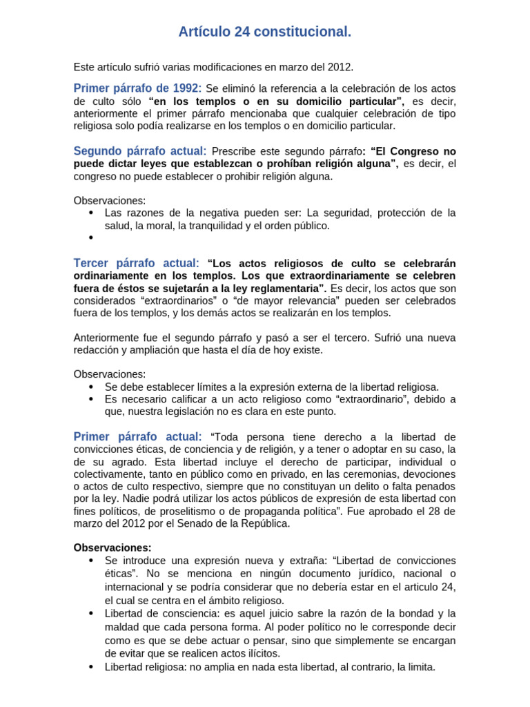 Análisis del Artículo 24 Constitucional | PDF | Libertad | Estatuto