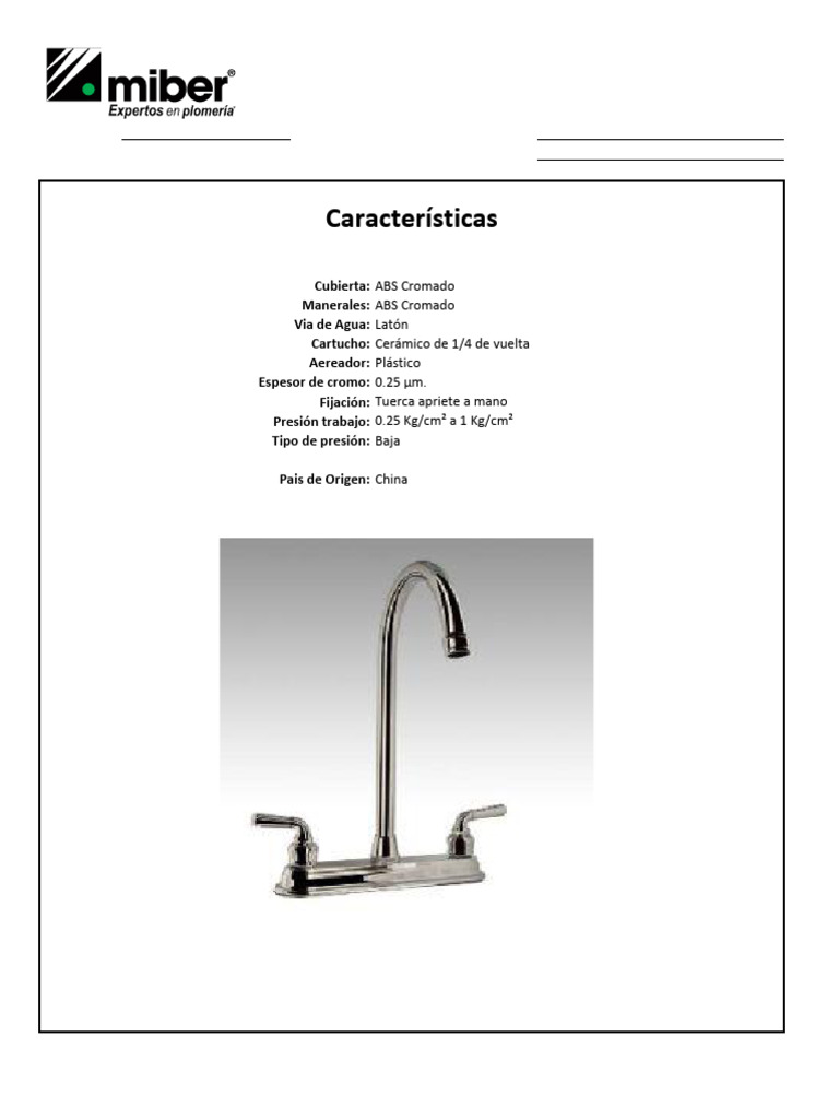 Ficha Tecnica Griferia Clasica Fregadero GF AQ300 Miber Expertos en ...