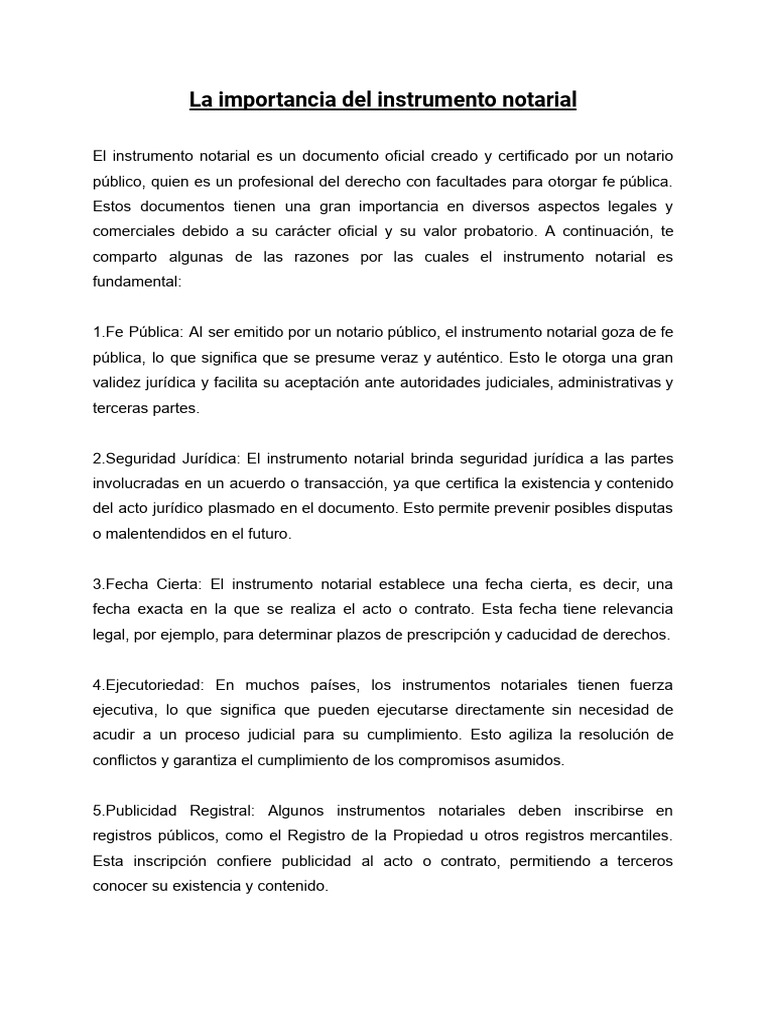 La Importancia Del Instrumento Notarial | PDF