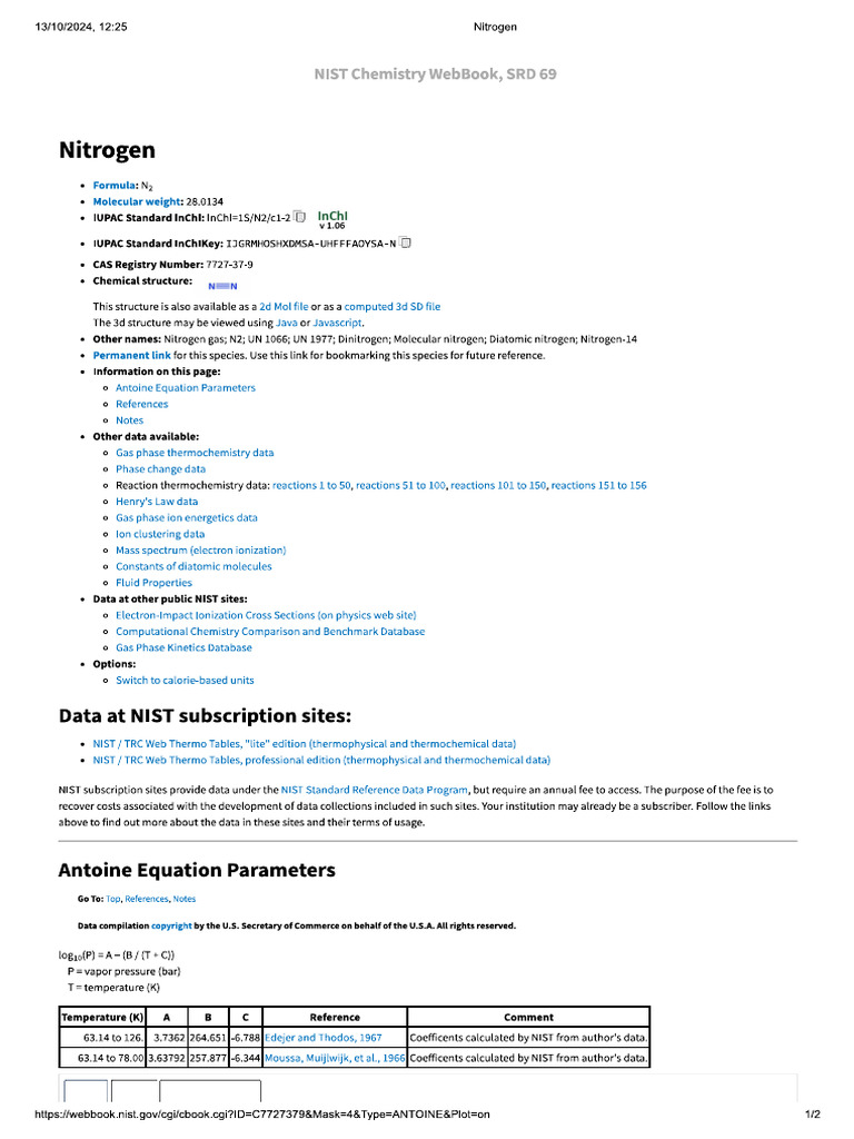 Antoine Constant For Nitrogen | PDF