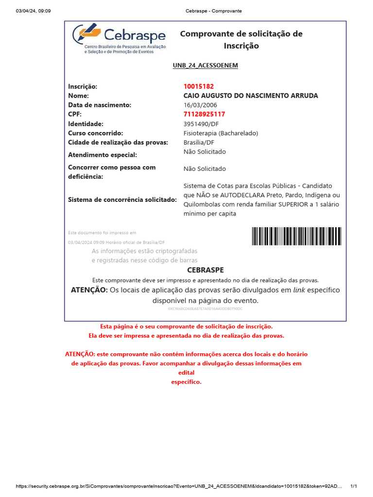 Cebraspe - Comprovante | PDF