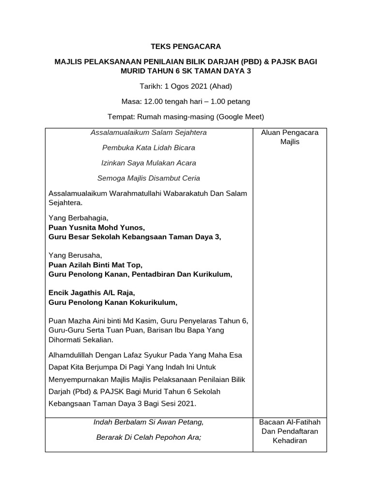 Teks Pelaksanaan Penilaian Bilik Darjah (PBD) & Pajsk Bagi Murid Tahun 6 | PDF
