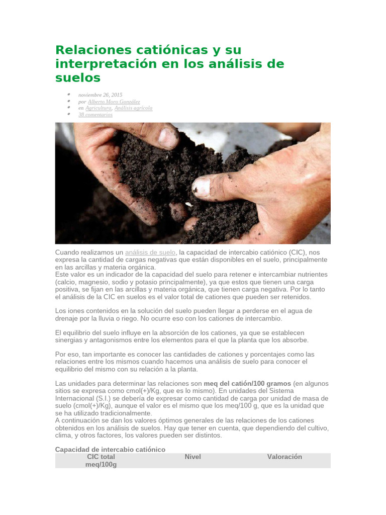 Relaciones Catiónicas y Su Interpretación en Los Análisis de Suelos | PDF | Química