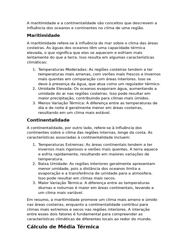 Maritimidade e Continentalidade | PDF | Umidade | Clima