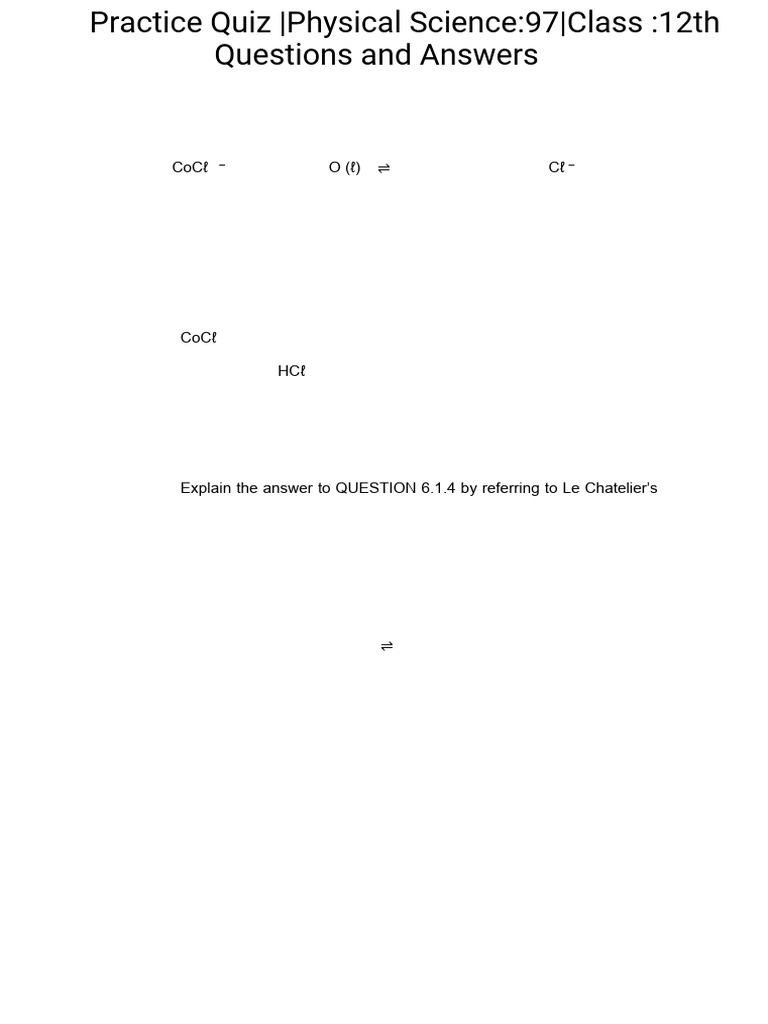 physics97 Quiz | PDF | Chemical Reactions | Chemical Equilibrium