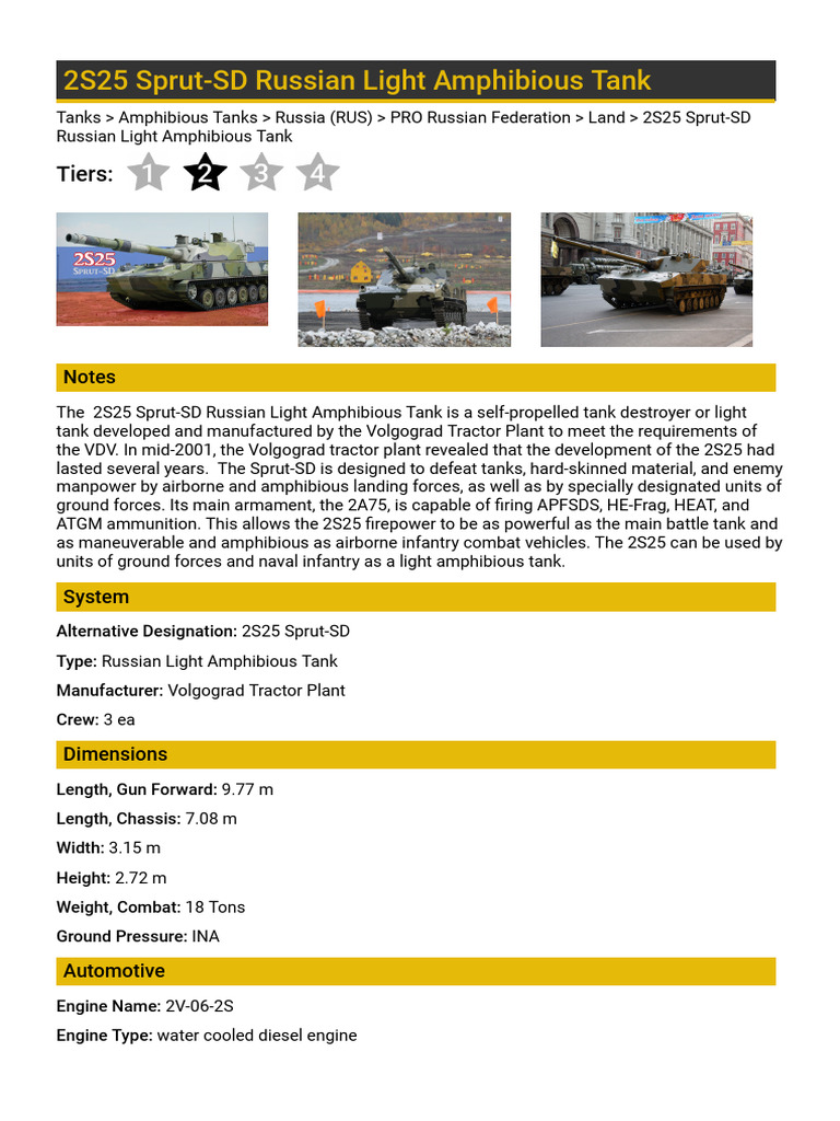 2S25 Sprut-SD Russian Light Amphibious Tank | PDF | Tanks | Projectile ...