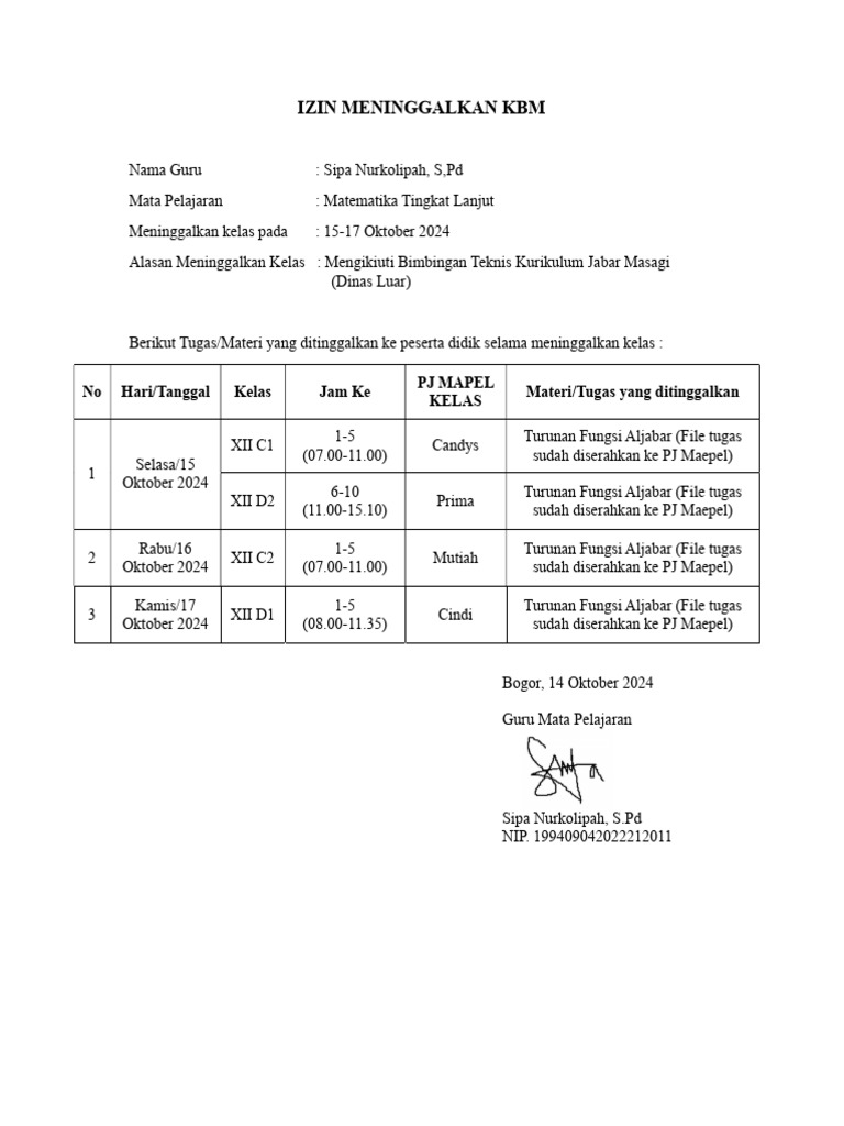 Tugas Sipa Selama Izin 15-17 Okt 2024 | PDF