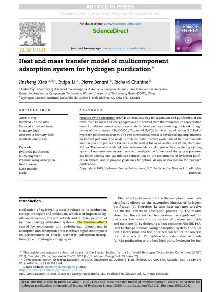 09 - Heat and mass transfer model of multicomponent adsorption system | PDF | Adsorption | Gases