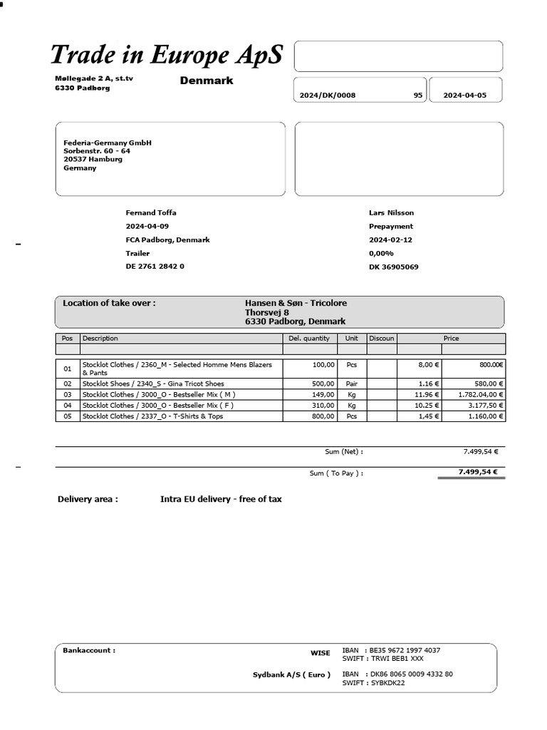 Invoice: Denmark | PDF | Payments