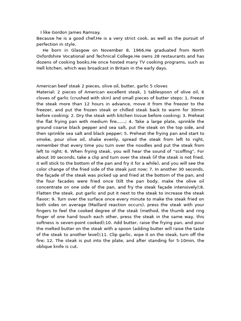 Favourite chef | PDF | Steak | Foods