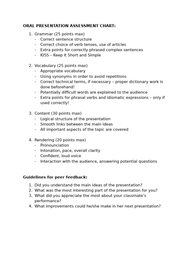 Oral Presentation Assessment Criteria | PDF