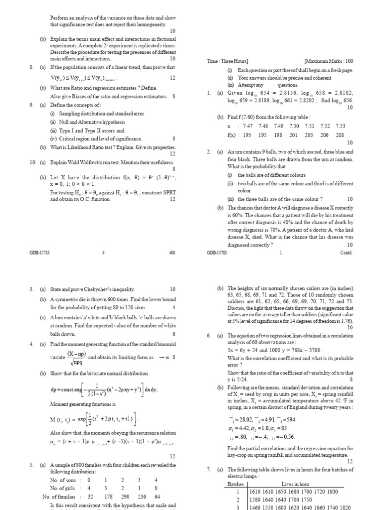 Statistics I Exam Paper GDB-15783 | PDF | Statistics | Statistical ...