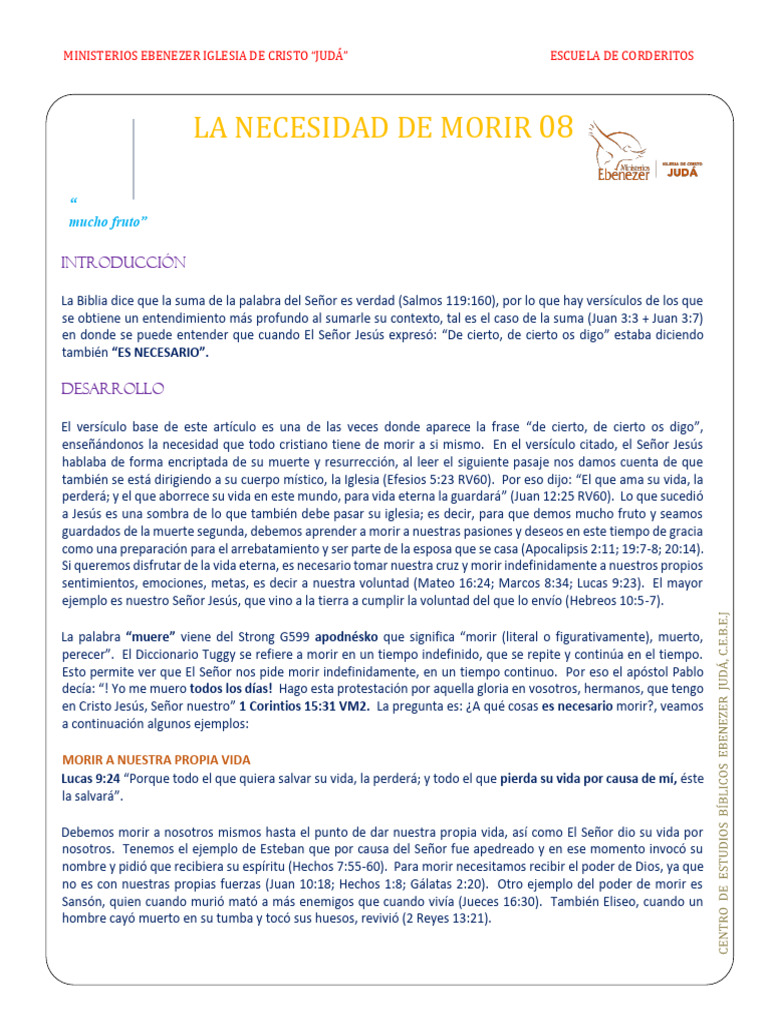 Tema No 8 LA NECESIDAD DE MORIR - 241023 - 092637 | PDF | Cristo (título) | Vida eterna ...