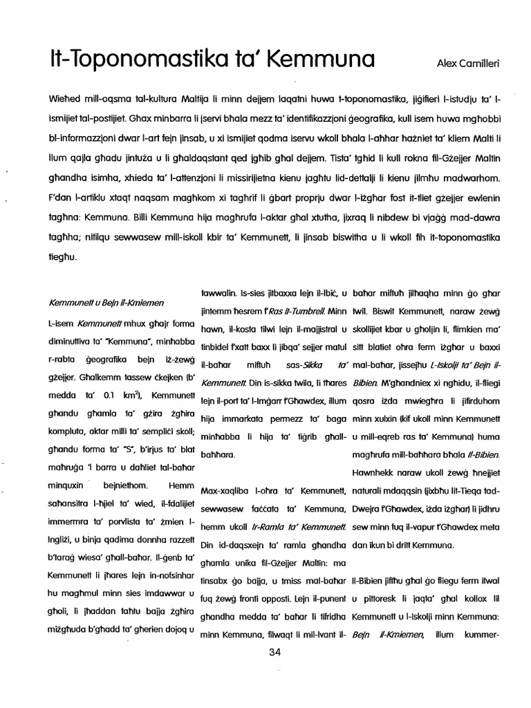 It-Toponomastika Ta' Kemmuna | PDF