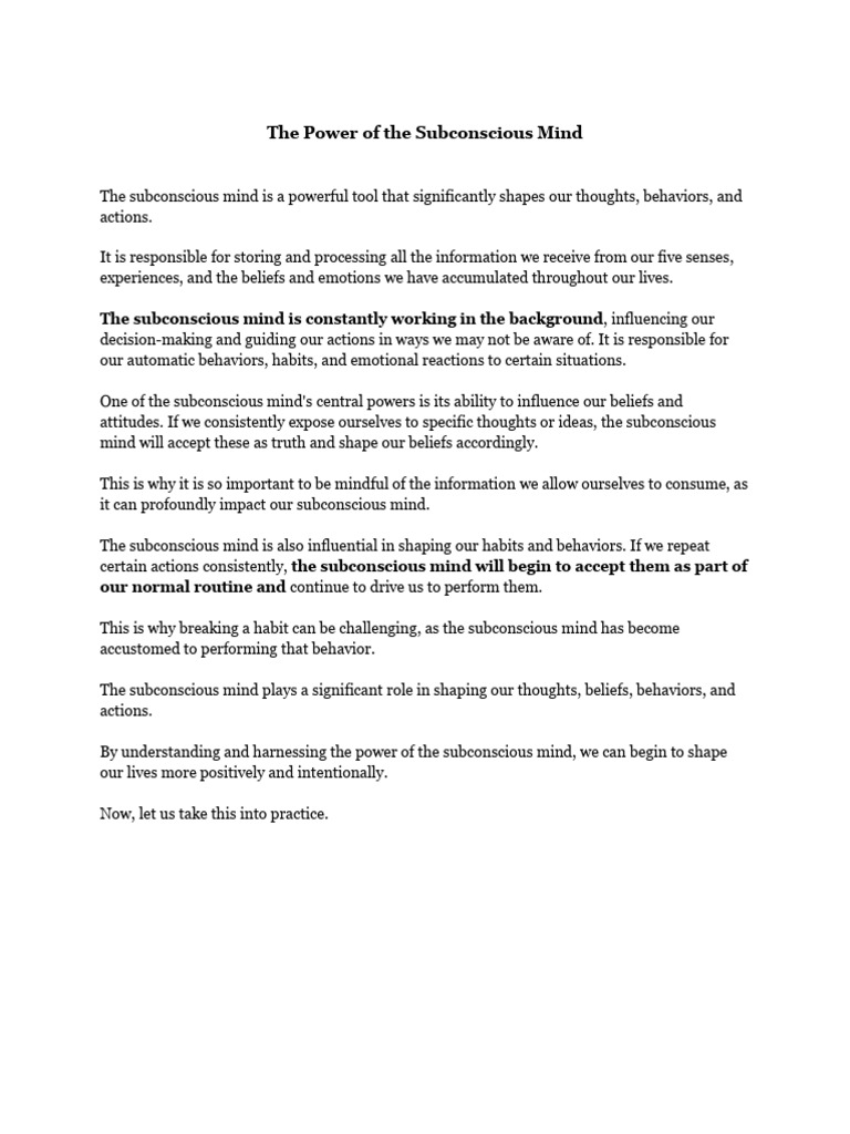 Subconscious Mind Reprogramming | PDF | Mind | Habits