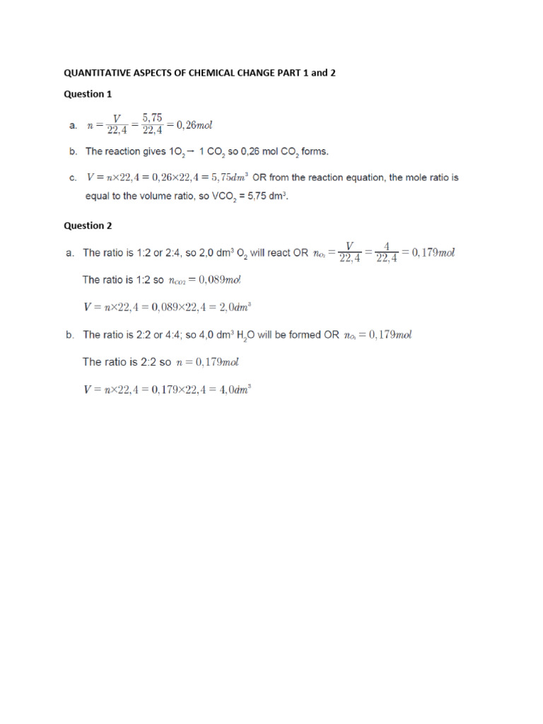 Quantitative Aspects of Chemical Change Part 1-3 Memo | PDF
