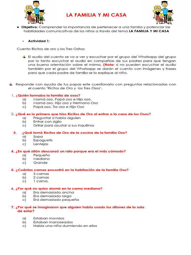 La Familia y Mi Casa | PDF | Ricitos de oro y los tres osos