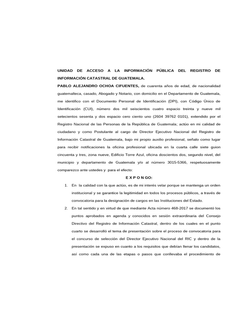 MEMORIAL Pidiendo Informacion Pública (RIC) | PDF | Guatemala ...