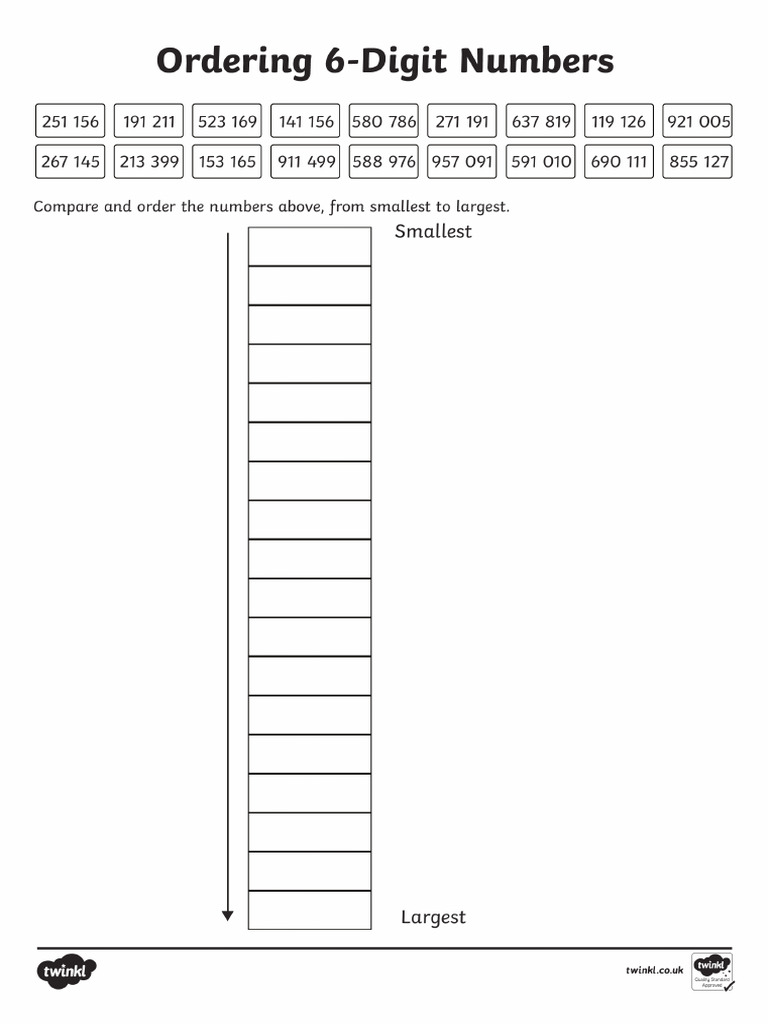 CfE2 M 69 Place Value Ordering 6 Digit Numbers Activity Sheet - Ver - 2 ...
