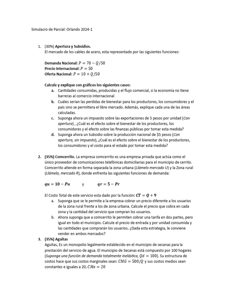 Simulacro Parcial Micro II-I | PDF | Monopolio | Mercado (economía)