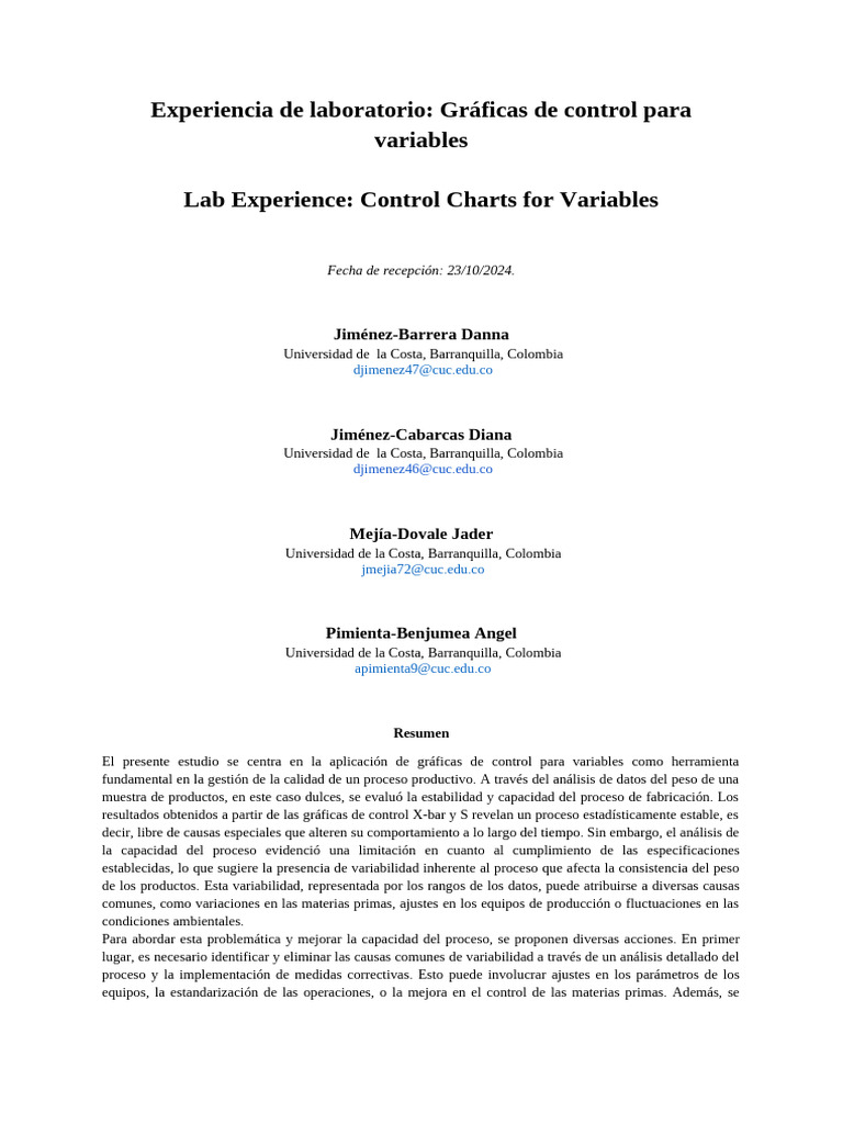 Gráfica de Control para Variables | PDF | Estadísticas | Metodología