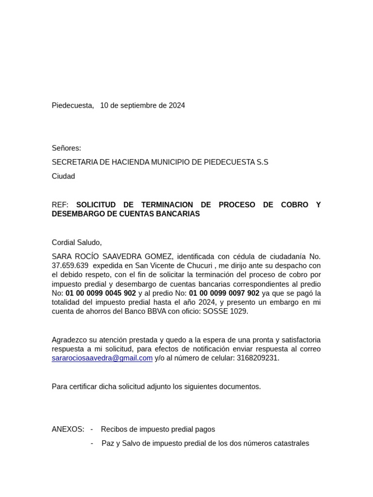 Solicitud de Terminacion de Proceso de Cobro | PDF