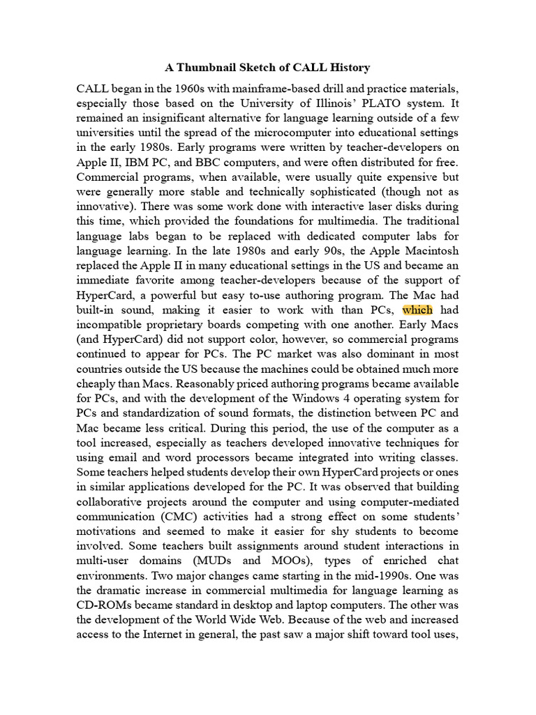 A Thumbnail Sketch of CALL History | PDF | Personal Computers | Computing