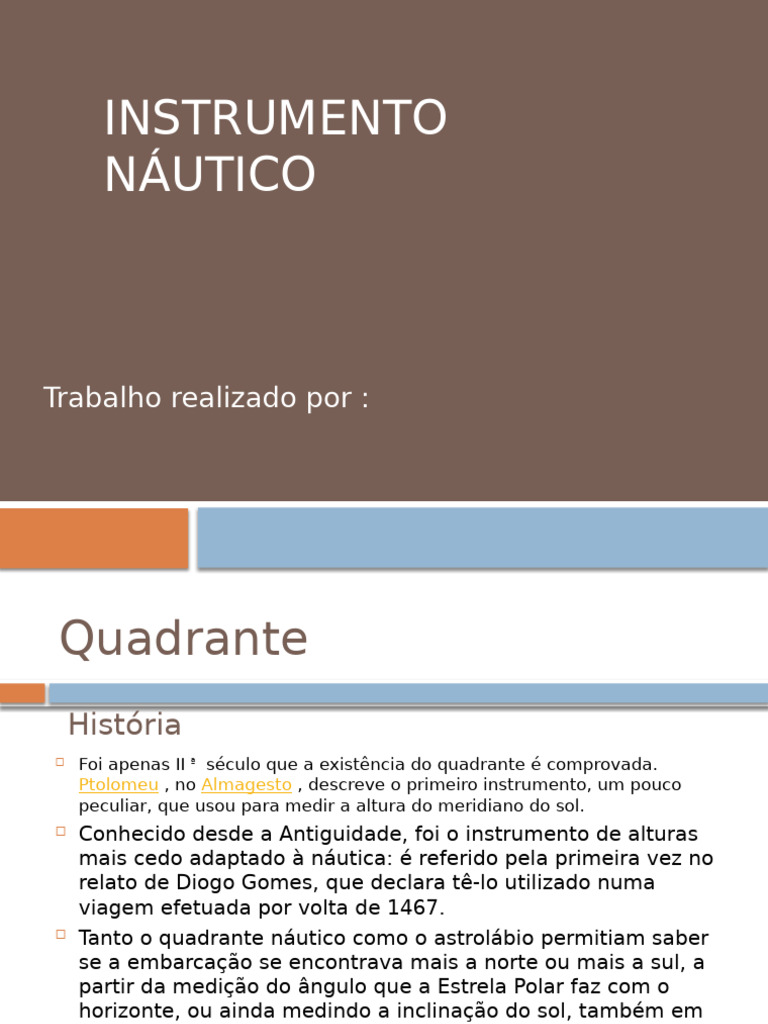 Instrumento Náutico - Quadrante | PDF | Astronomia