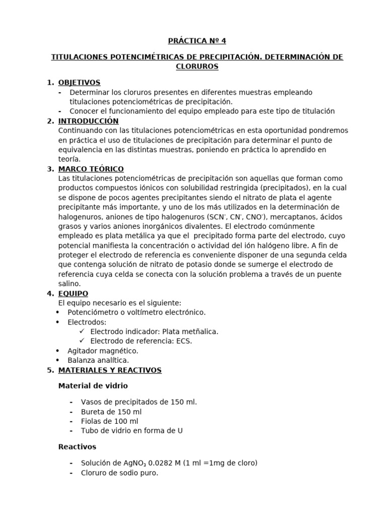 Práctica #4 Ai | PDF | Precipitación (Química) | Cloruro