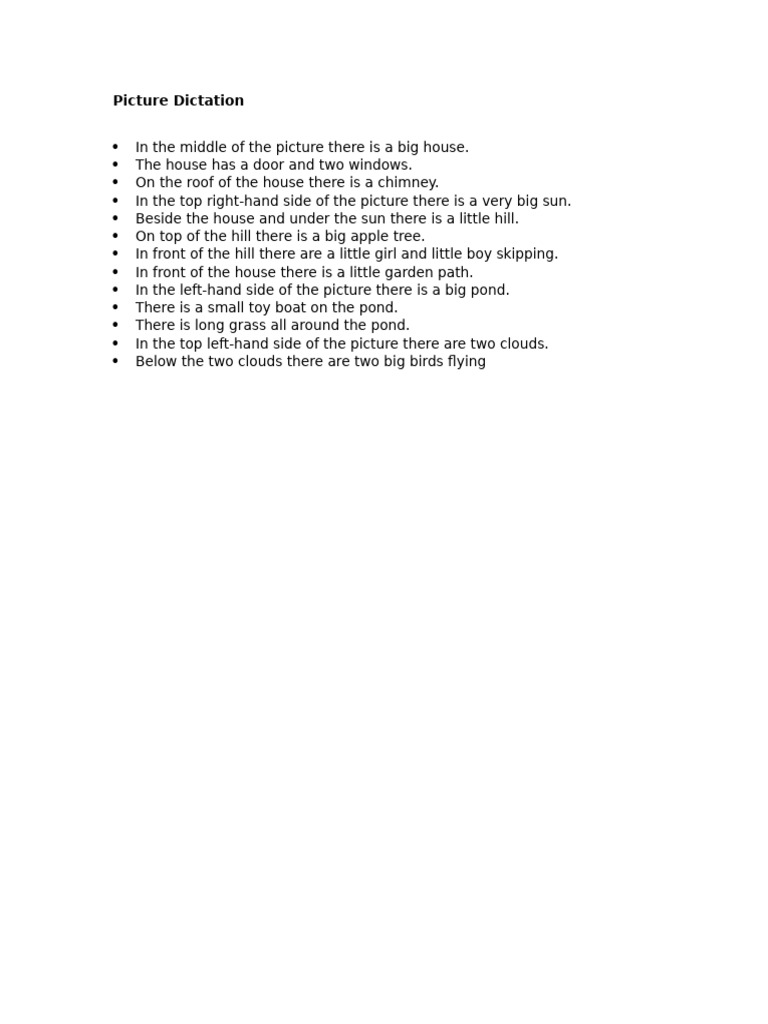 Picture Dictation for Kids Worksheet | PDF