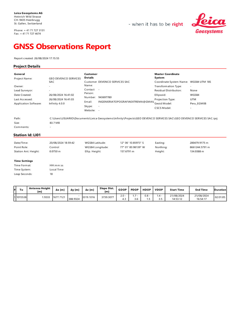 GEO DEVENCO SERVICES SAC GNSS Observations Report | PDF | Latitude ...