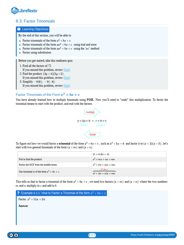 8.03 - Factor Trinomials | PDF | Abstract Algebra | Applied Mathematics