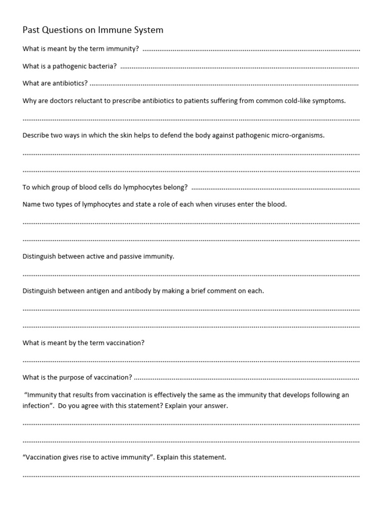 Immune System Past Exam Questions | PDF | Lymphocyte | Immune System
