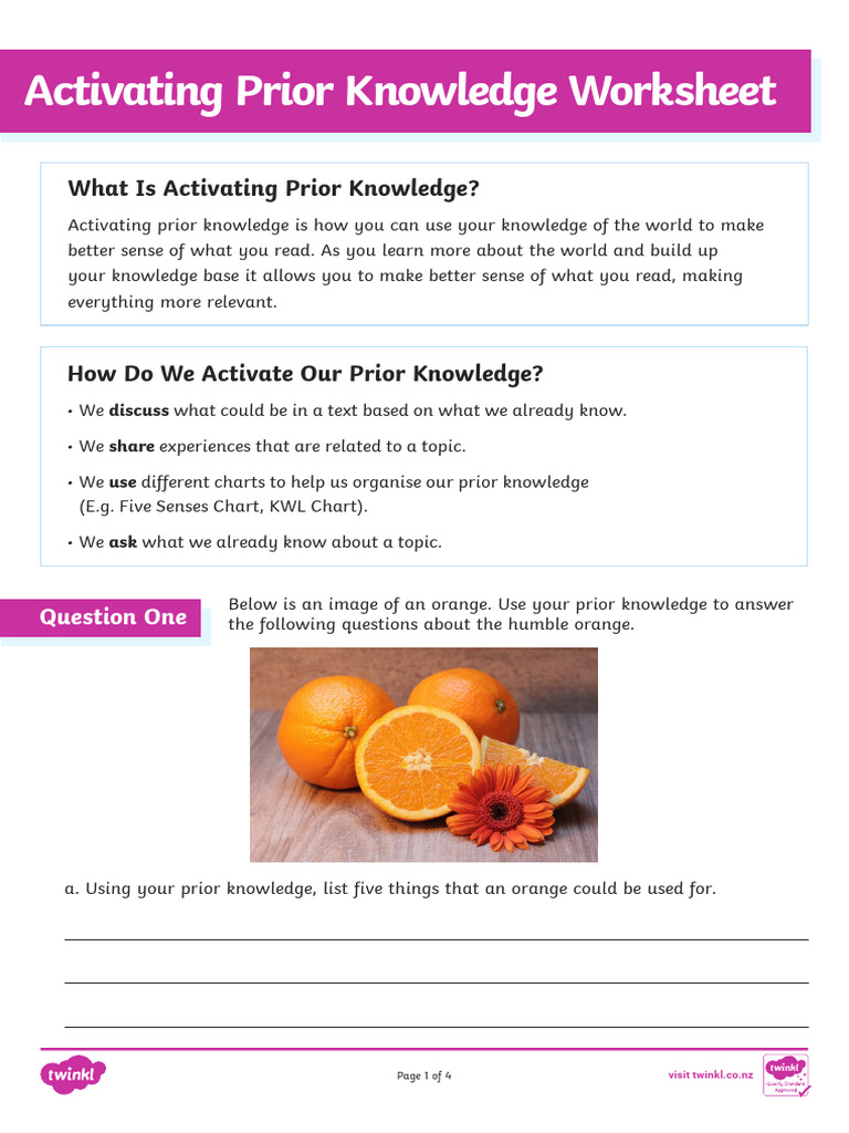 Activating Prior Knowledge Activities | PDF | Orange (Fruit) | Zest ...