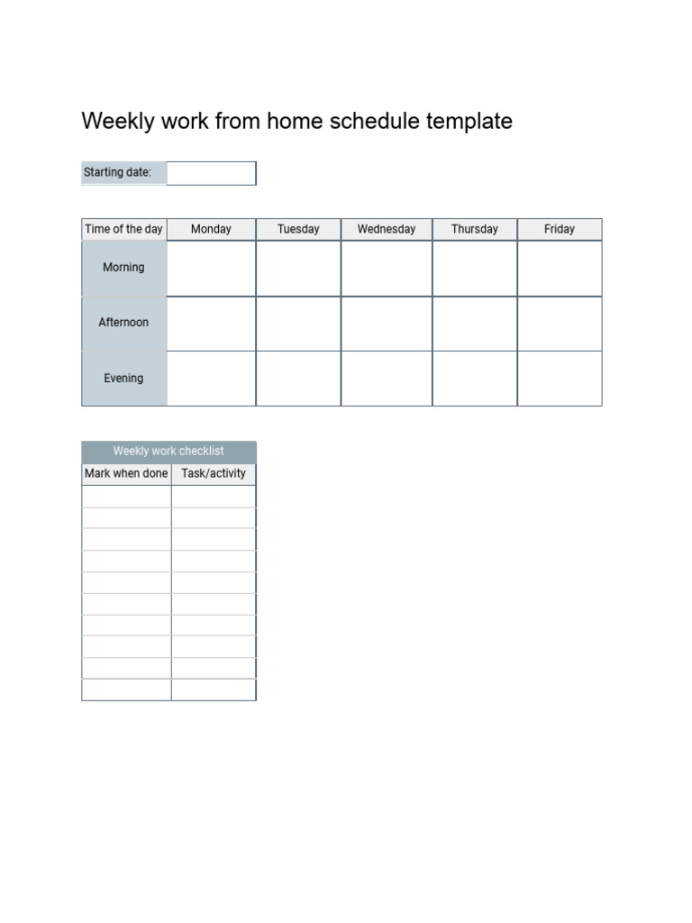 Weekly Work From Home Schedule Template | PDF