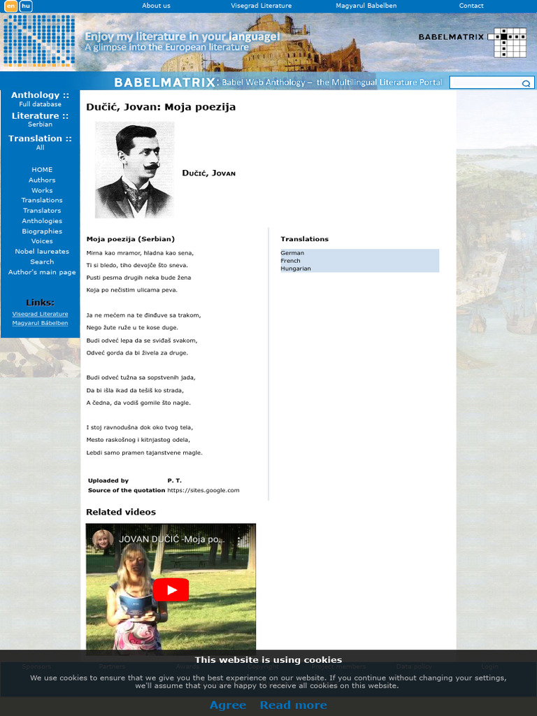 Babel Web Anthology Dučić, Jovan Moja Poezija | PDF