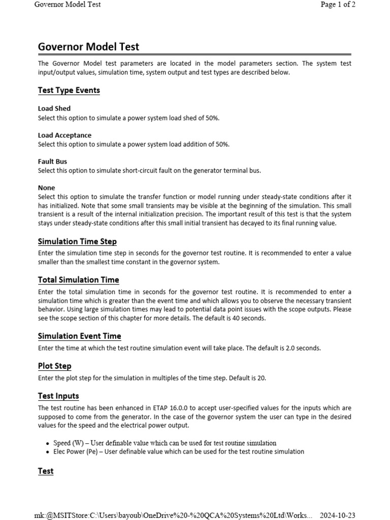 Governor Model Test | PDF | Simulation | Parameter (Computer Programming)